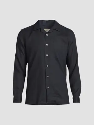 Canali Linen Seersucker Button-front Shirt - Navy