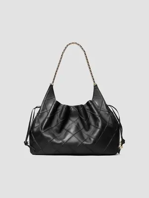 Tory Burch Fleming Large Quilted Leather Tote Bag Black