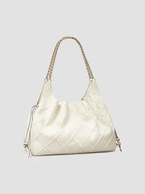 Tory Burch Fleming Large Quilted Leather Tote Bag - Light Cream