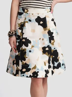FRANCES VALENTINE Marta Floral-graphic Cotton Knee-length Skirt - Blue Multi