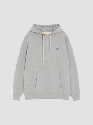 Valentino Garavani Cotton Hoodie With Vlogo Embroidery - Grey