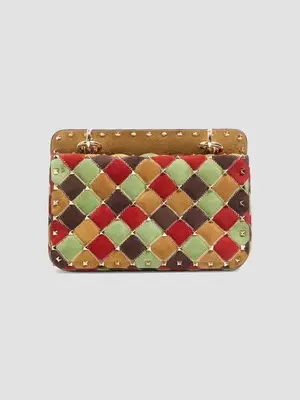 Valentino Garavani Rockstud Spike Small Patchwork Suede Shoulder Bag
