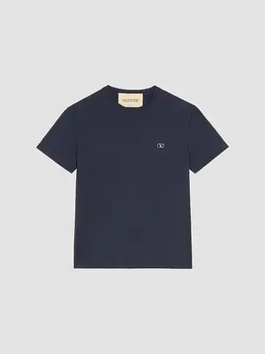 Valentino Garavani Cotton T-shirt With Vlogo Embroidery - Navy