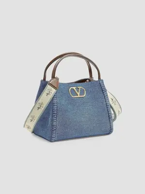 Valentino Garavani Alltime Medium Top Handle Bag In With Embroidered Strap