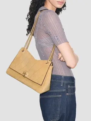 Tory Burch Charlie Large Quilted Suede Shoulder Bag