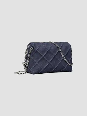 Tory Burch Fleming Diamond-quilted Denim Crossbody Bag