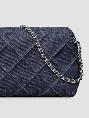 Tory Burch Fleming Diamond-quilted Denim Crossbody Bag
