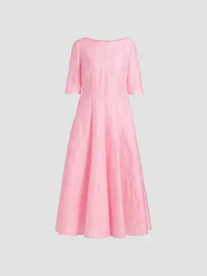 Talbot Runhof Textured Jacqaurd Tea-length Cocktail Dress - Rosa