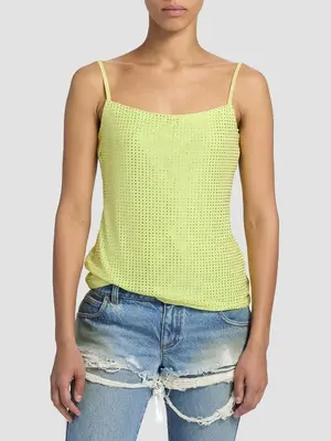 AREA Embellished Mesh Scoopneck Cami Top