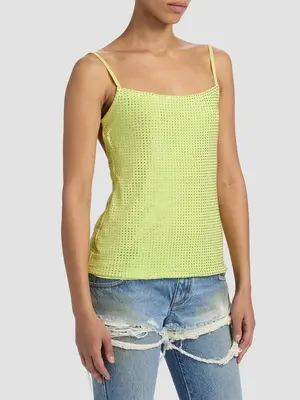 AREA Embellished Mesh Scoopneck Cami Top