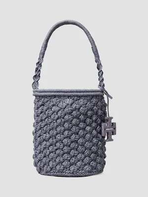 Tory Burch Ella Hand-crocheted Popcorn-stitch Raffia Bucket Bag - Gray