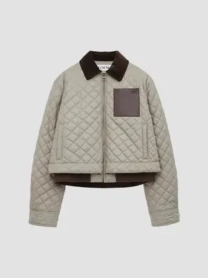 Loewe Corduroy-collar Quilted Jacket - Medium Grey