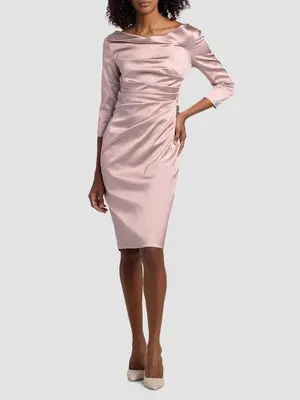 Talbot Runhof Satin Gathered Cocktail Dress