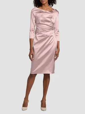 Talbot Runhof Satin Gathered Cocktail Dress