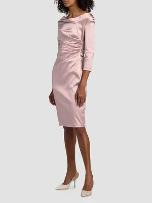 Talbot Runhof Satin Gathered Cocktail Dress