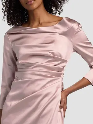 Talbot Runhof Satin Gathered Cocktail Dress