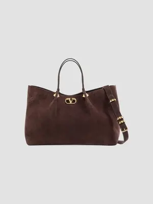 Valentino Garavani Large Shopping Bag In Soft Suede - Ebony