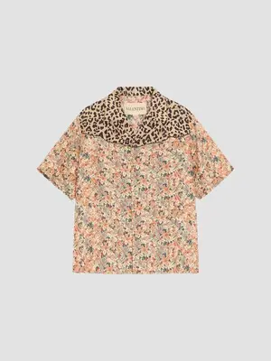 Valentino Garavani Bowling Shirt In Silk Poplin And Papier Floral Prints - Multicolor