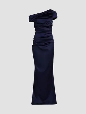 Talbot Runhof Satin Off-the-shoulder Sheath Gown