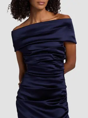 Talbot Runhof Satin Off-the-shoulder Sheath Gown