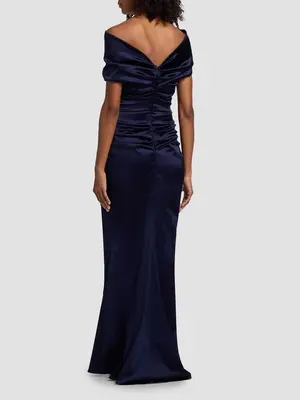 Talbot Runhof Satin Off-the-shoulder Sheath Gown