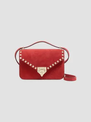 Valentino Garavani Rockstud Small Suede Crossbody Bag Red