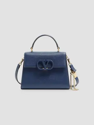 Valentino Garavani Small V-sling Grainy Calfskin Handbag - Blue
