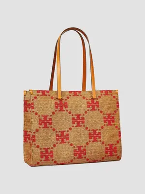 Tory Burch T Monogram Straw Tote Bag