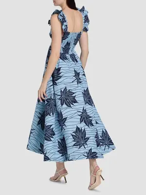 ELISAMAMA Ibukun Botanical-print Cotton A-line Midi-dress