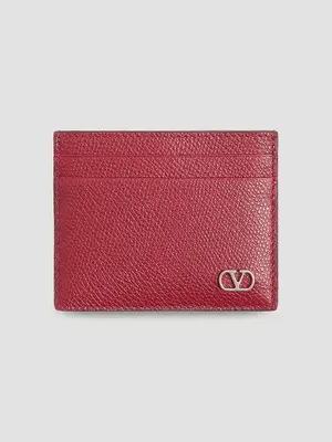 Valentino Garavani Vlogo Signature Card Holder In Grainy Calfskin - Red