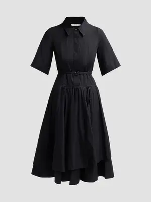 Co Tton Belted Midi-shirtdress - Black