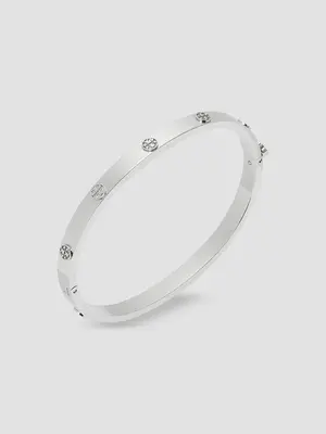 Tory Burch Icon Stainless Steel Logo Bangle - Tory Silver