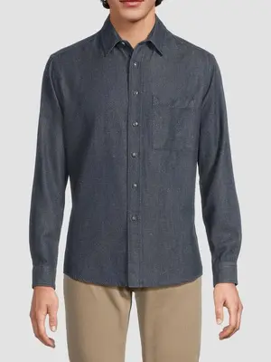 Canali Cotton Mélange Denim Button-front Shirt