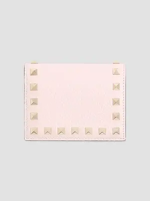 Valentino Garavani Small Rockstud Grainy Calfskin Leather Wallet - Pink