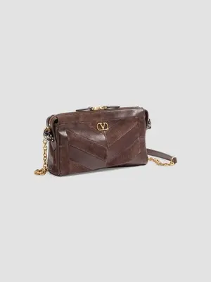 Valentino Garavani Panthea Small Shoulder Bag In Suede And Nappa - Ebony