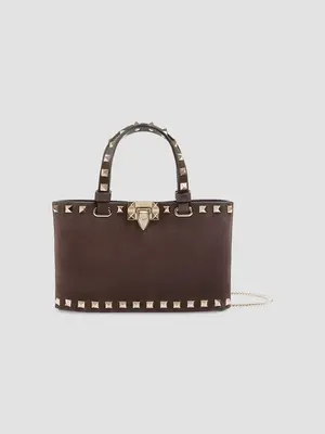 Valentino Garavani Rockstud Mini Suede Top Handle Bag - Ebony