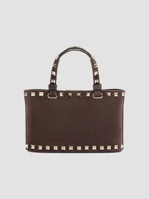 Valentino Garavani Rockstud Mini Suede Top Handle Bag - Ebony
