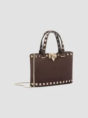 Valentino Garavani Rockstud Mini Suede Top Handle Bag - Ebony