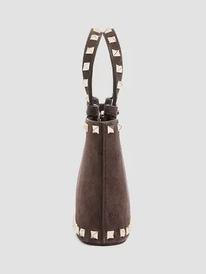 Valentino Garavani Rockstud Mini Suede Top Handle Bag - Ebony