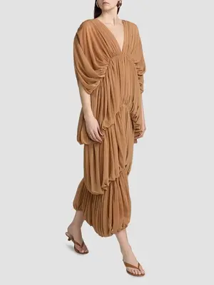 Ronny Kobo Damier Ruched Maxi Dress