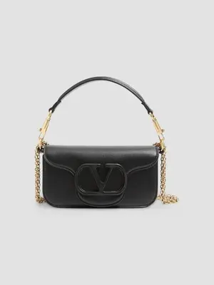 Valentino Garavani Locò Small Shoulder Bag In Calfskin Leather - Black
