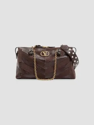 Valentino Garavani Panthea Medium Shoulder Bag In Suede And Nappa - Ebony