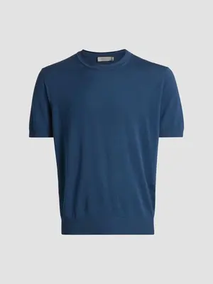 Canali Contrast Tipped Knit Crewneck T-shirt - Blue