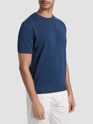 Canali Contrast Tipped Knit Crewneck T-shirt - Blue