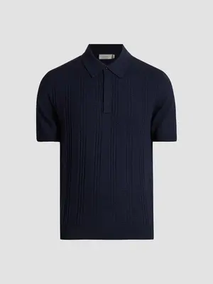 Canali Vertical-stitch Cotton-blend Polo Shirt - Navy