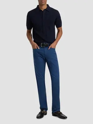Canali Vertical-stitch Cotton-blend Polo Shirt