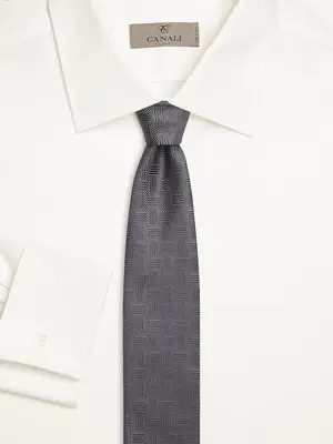 Canali Art Deco Motif Silk Tie - Silver