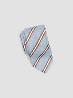 Canali Repp Striped Silk Tie - Blue