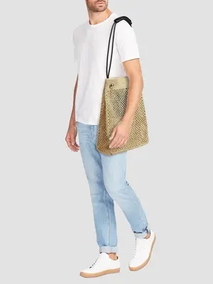 Loewe X Paula's Ibiza Pebble Hobo Honeycomb Raffia & Leather Tote Bag