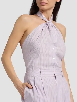 Ronny Kobo Micala Pinstriped Cotton Open-back Top